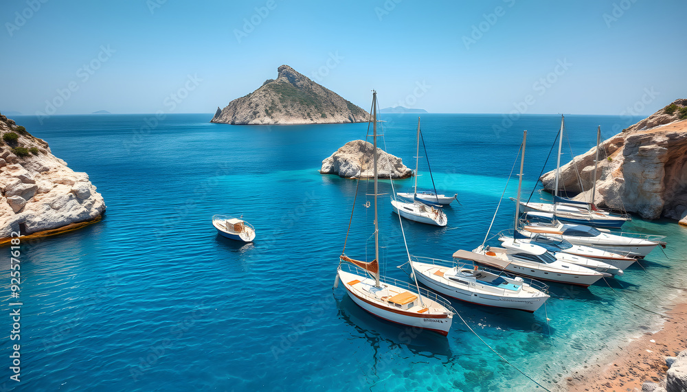 Boats and yachts at Navagio beach Shipwreck in Smugglers Cove bay with ...