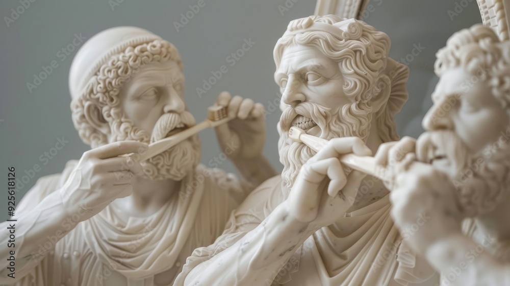 Detailed marble sculpture depicting three ancient Greek philosophers ...
