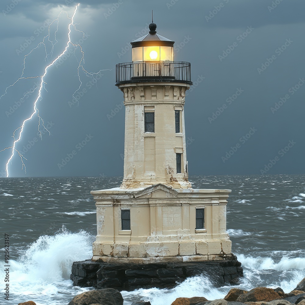 Magnificent lighthouse standing resilient amidst stormy seas ...
