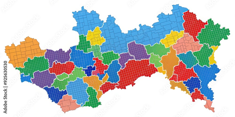 A confusing, irregularly shaped electoral district boundary map with ...