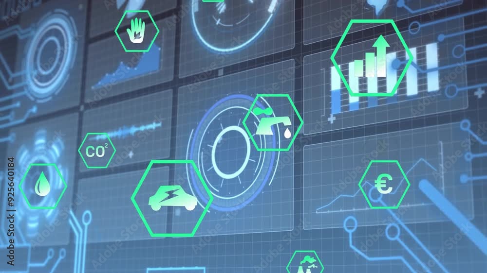 Hexagonal icons showing data points and analytics animation on digital interface Stock Video ...