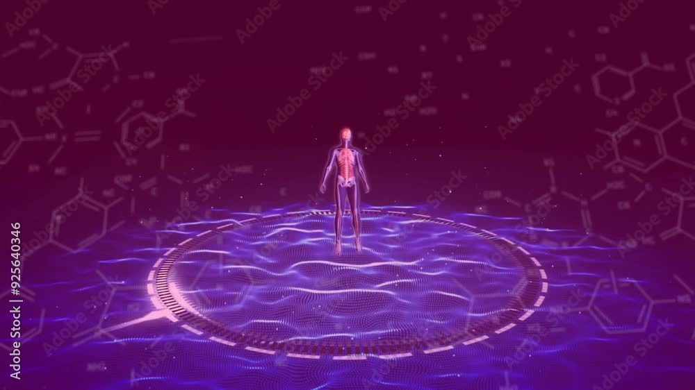 Circulatory system animation with human anatomy over digital hexagons ...