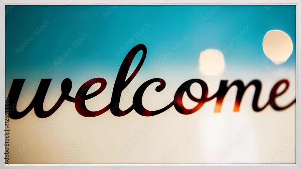 Welcome light text typography against blue background, welcome text ...
