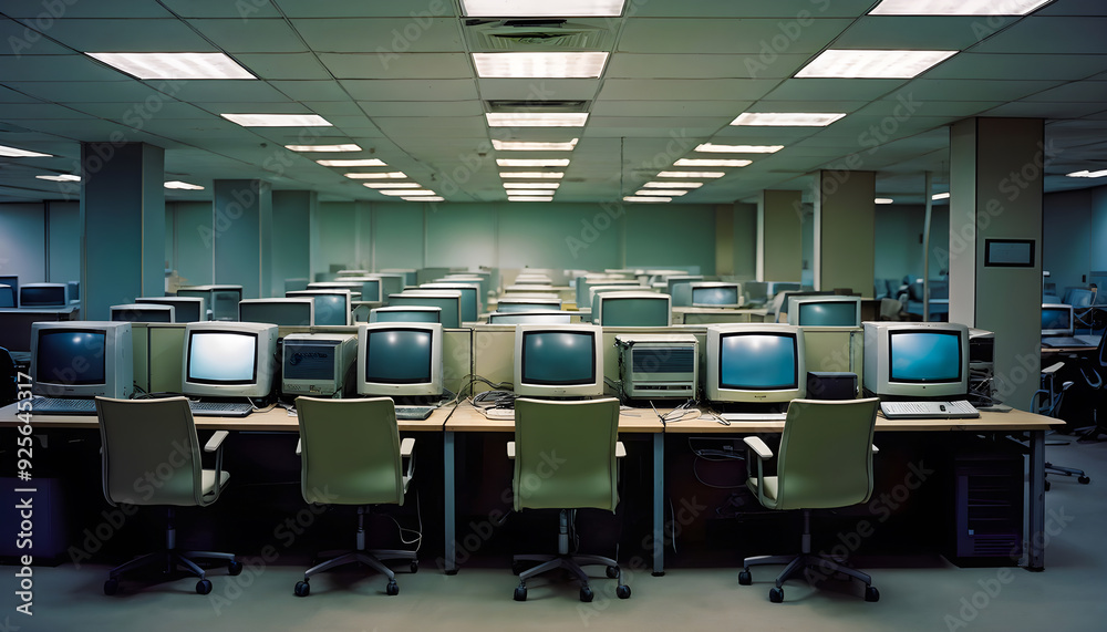 1990 Year School Computer Laboratory with Outdated Technology, Dusty ...