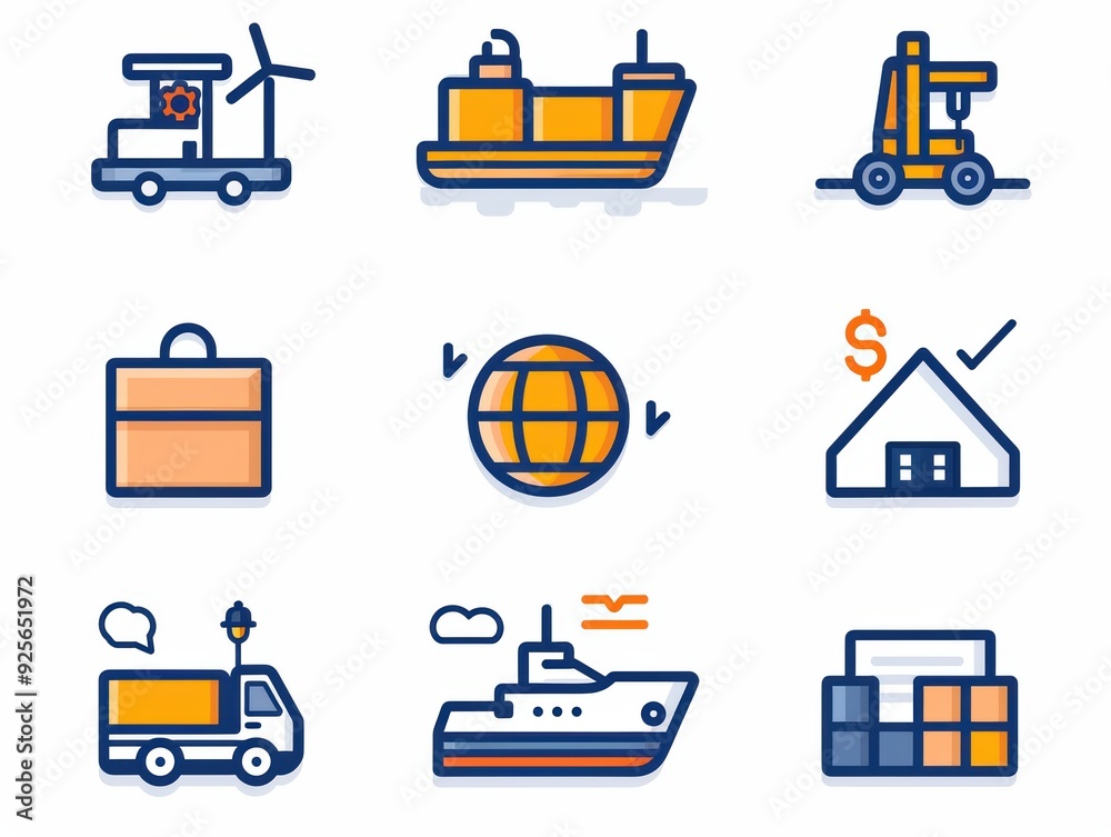 A set of icons for various modes of transportation, including a truck ...