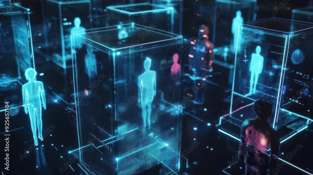 holographic voting booth diverse avatars casting digital ballots data ...