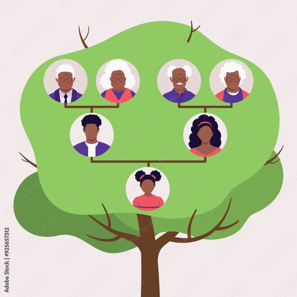 Genealogical Black Family Tree With Diagram. Four Black Grandparents ...