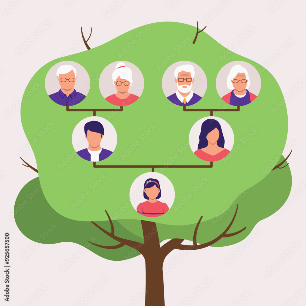 Genealogical Family Tree With Diagram. Four Black Grandparents, Two ...