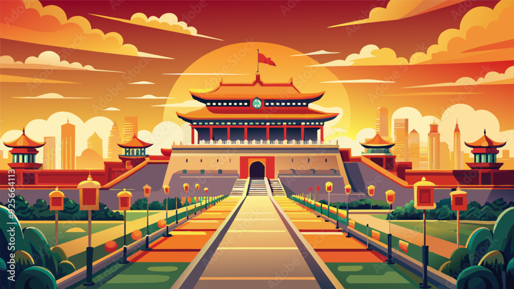 chinese national day, tiananmen square, scenery, vector illustration ...
