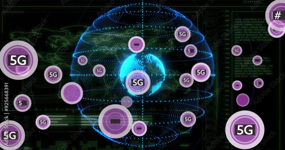 5G network connectivity animation over digital globe with ...