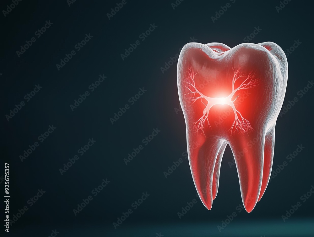 High-detail closeup of a toothache, decayed tooth causing severe pain ...