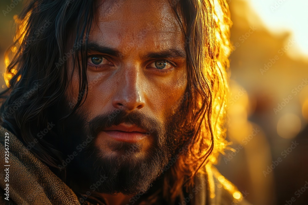 majestic portrait of jesus christ with piercing eyes and flowing robes ...