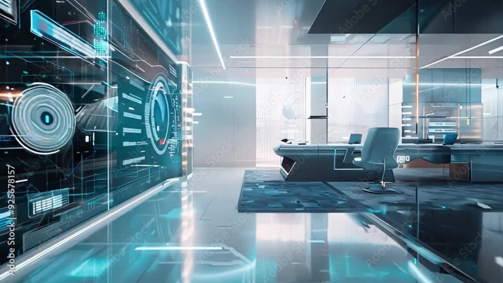 Futuristic Office Space: A sleek and modern office interior with ...