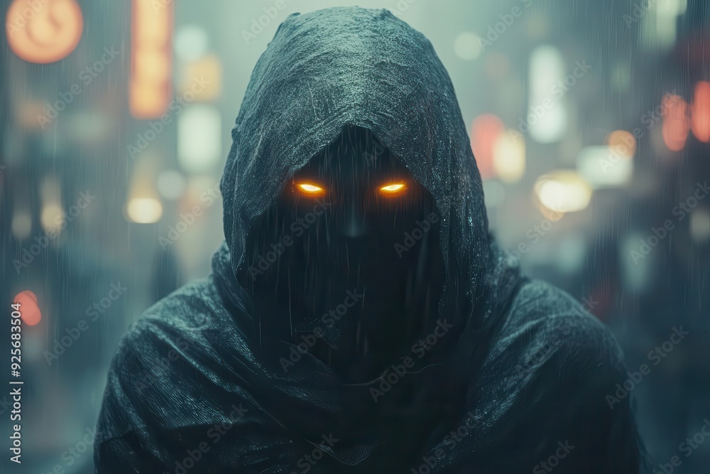 mysterious anime character hooded figure with partially obscured face ...