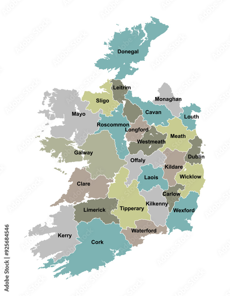 Editable Vector Map of Ireland with Detailed Regional Boundaries, Color ...