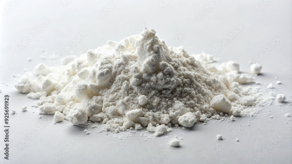Illicit drug heroin lies scattered on a pure white background ...