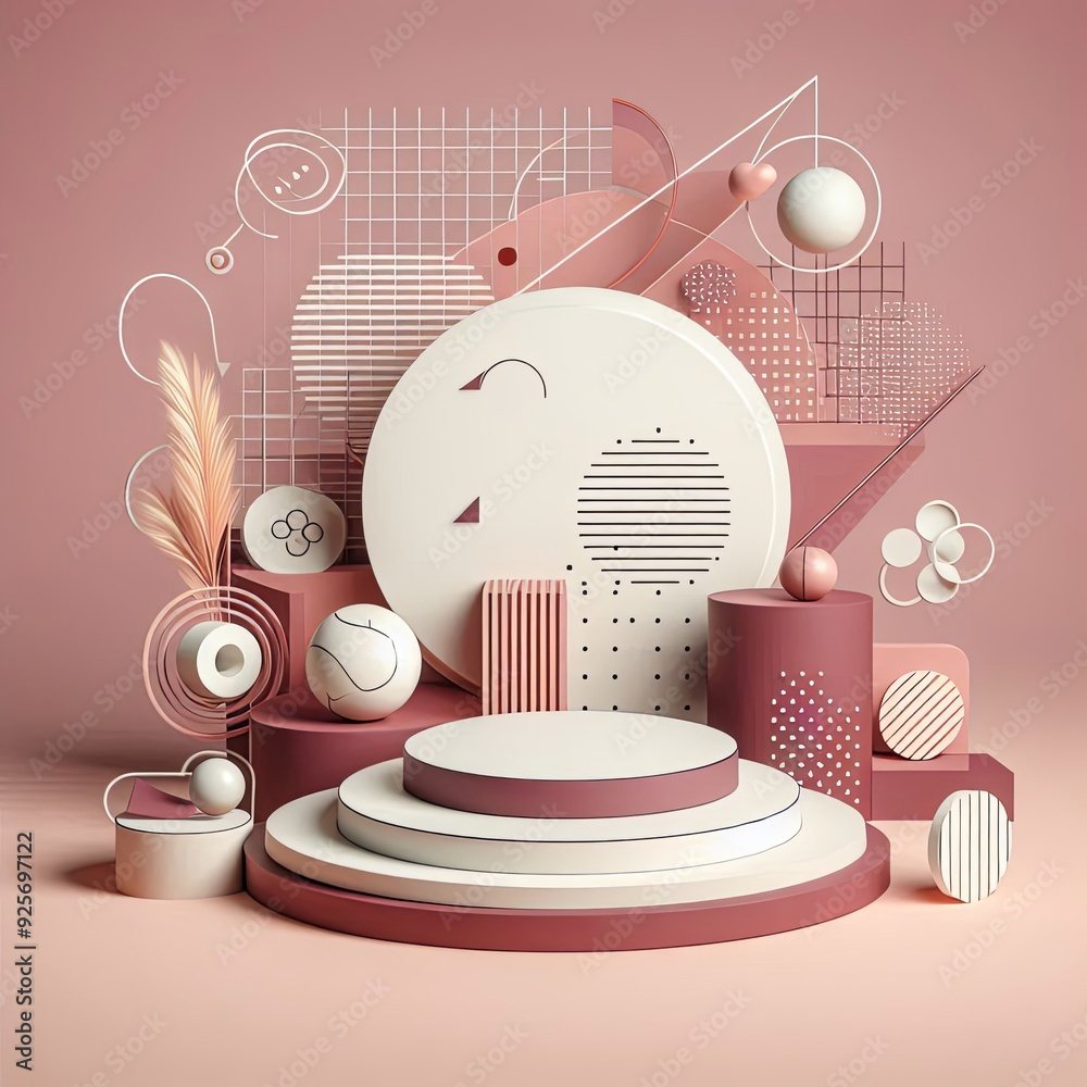 Elegant display of geometric shapes, soft hues, and intriguing patterns creating a visually ...