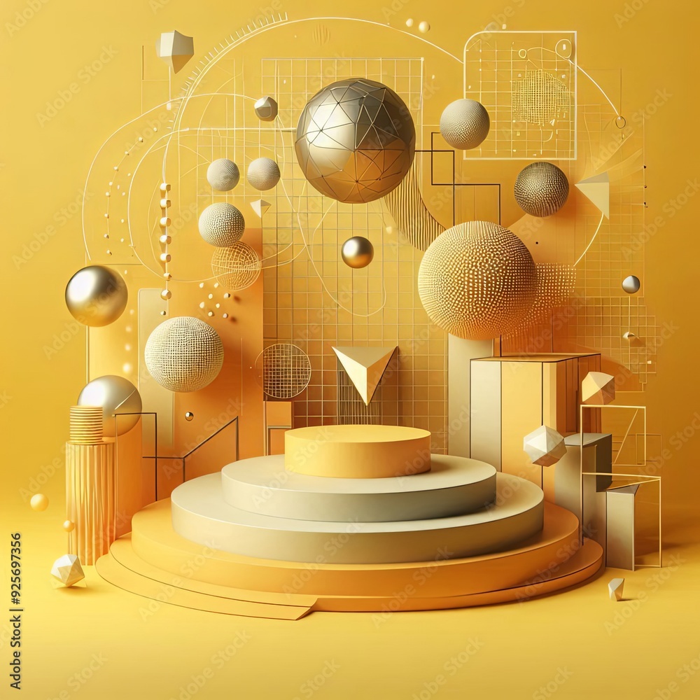 Colorful geometric shapes and structures floating amidst lines and ...