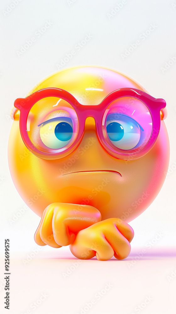emoji face glasses thinking hand colorful cartoon skeptical expression ...