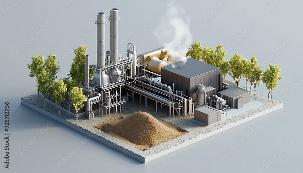 3D Model Illustrating Biomass Pyrolysis Stages from Raw Material to Bio ...