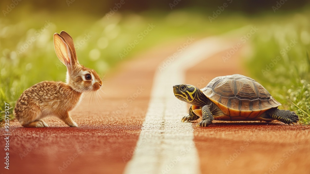 Aesop's fable race depiction: The iconic race between a rabbit and ...