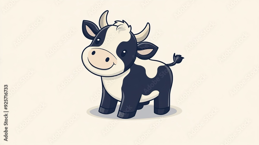 Kawaii-Style Cartoon of an Adorable Cow: Full-Body Profile View with ...