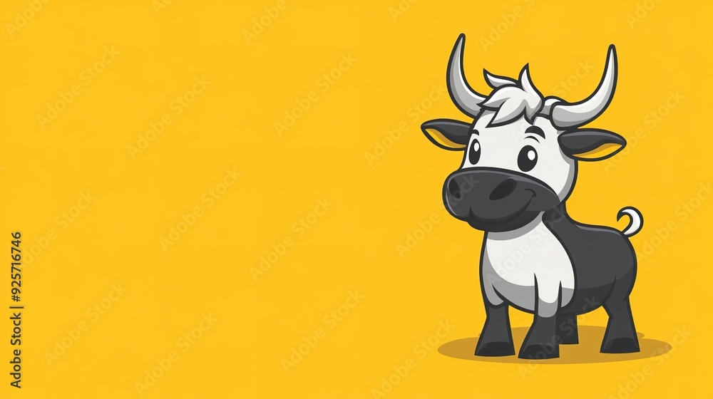 Kawaii-Style Cartoon of an Adorable Cow: Full-Body Profile View with ...