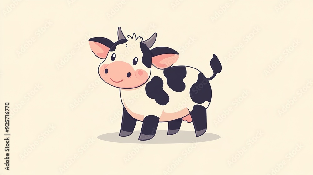 Kawaii-Style Cartoon of an Adorable Cow: Full-Body Profile View with ...