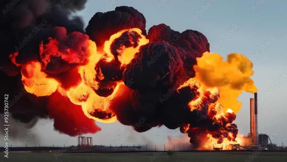 Dramatic industrial explosion with billowing smoke and flames ...