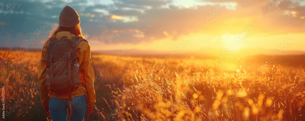 Employee taking a walk during lunch break in a scenic area, balancing ...