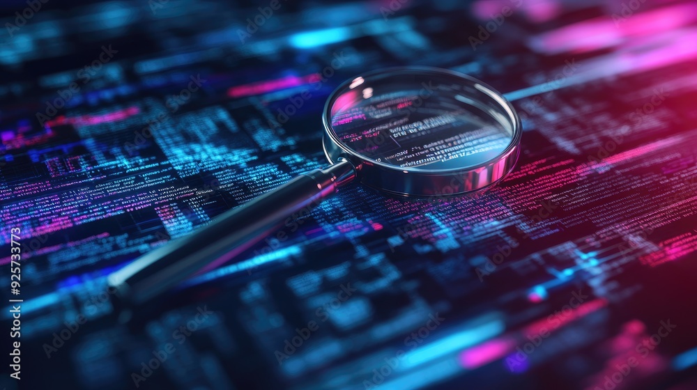 IT Security Risk Assessment concept, featuring a magnifying glass on a ...