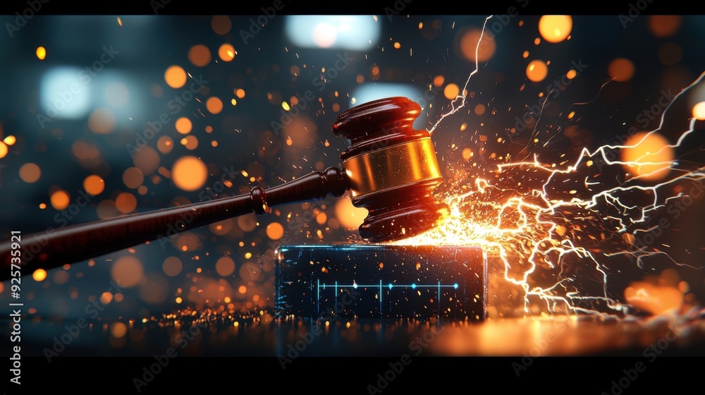 Animated logo featuring a red court gavel crashing into a blue sound ...