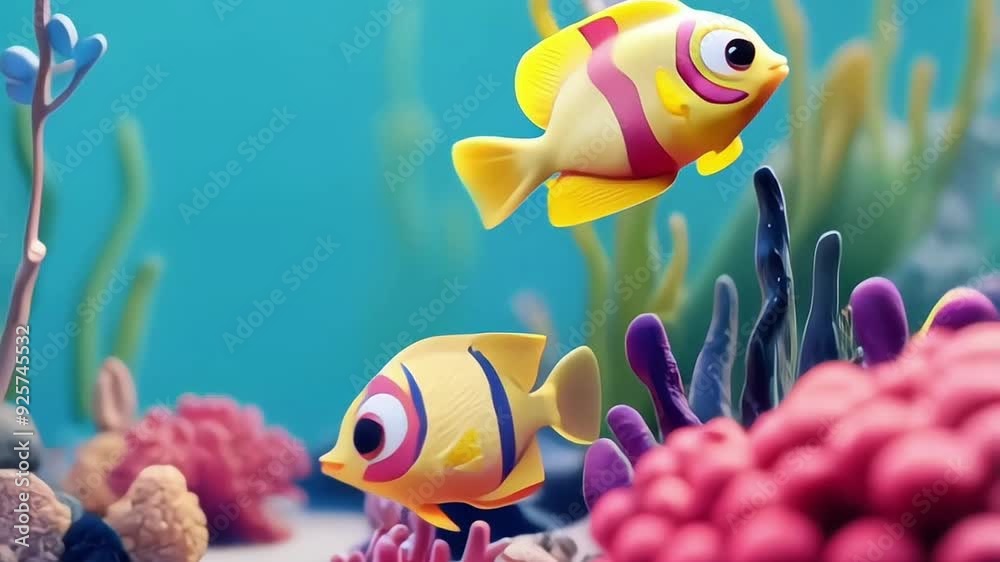 3D cartoon underwater world featuring playful sea creatures, coral ...