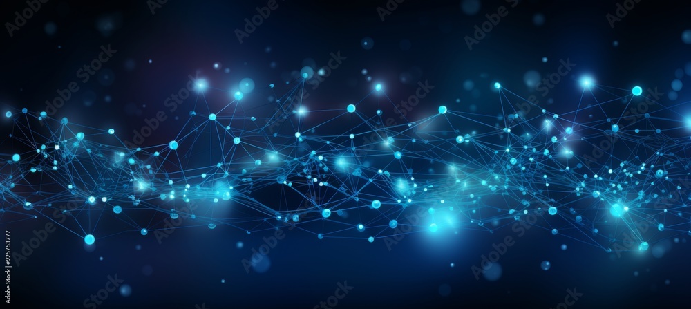 Abstract blue background with a glowing digital network and global ...