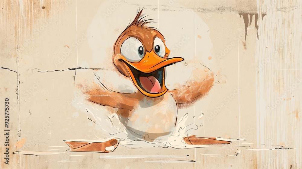 Splish-Splash Duckling Delight: A cartoon duckling rejoices with ...