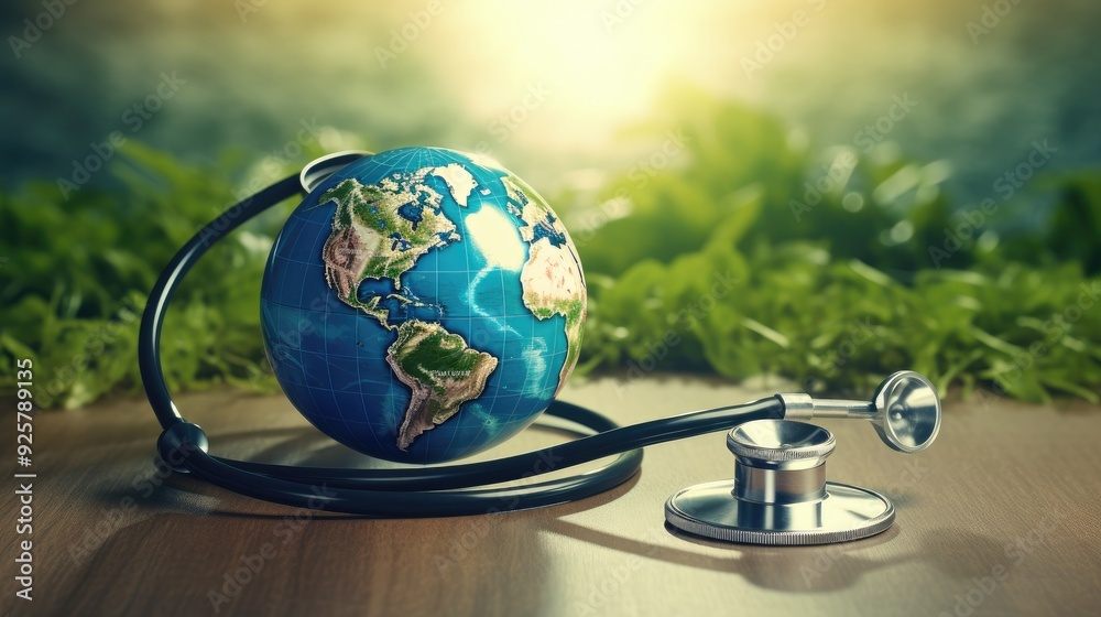 World Globe and Stethoscope with world earth day Stock Illustration ...