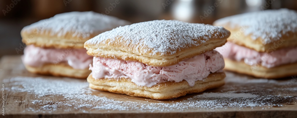 Ice cream sandwiches made with beignet halves, filled with taffy swirl ...