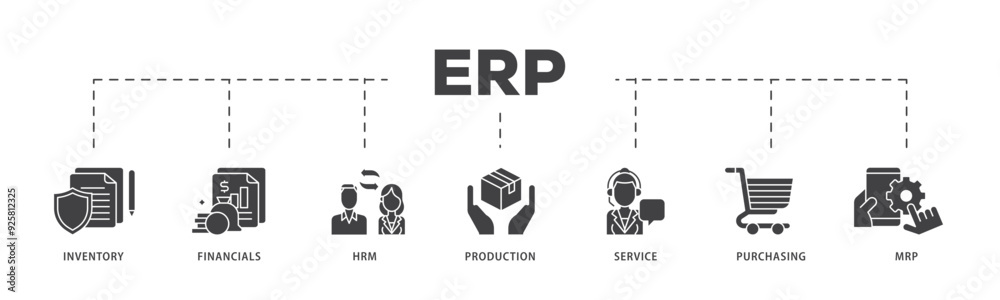 ERP icon infographic illustration concept with icon of inventory ...