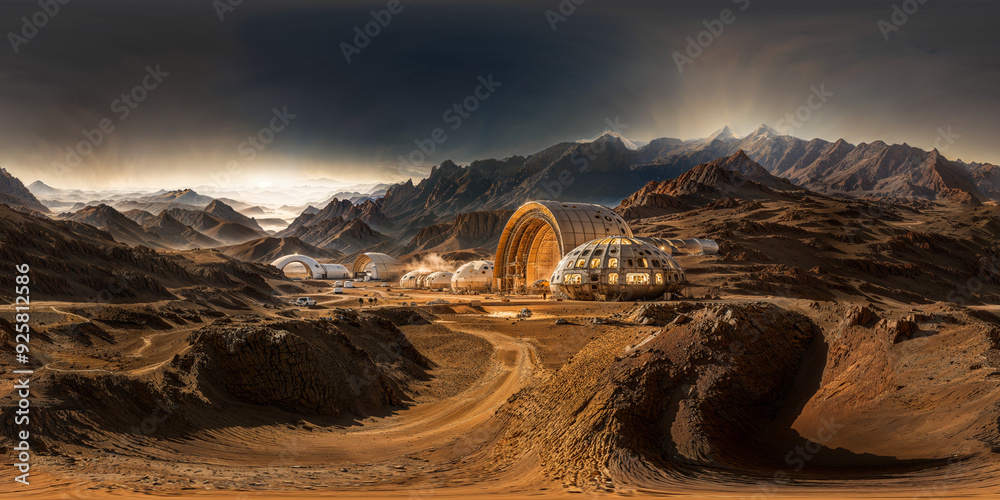 Science base and Space shuttle on Mars land 8K VR, 360 degree Immers ...