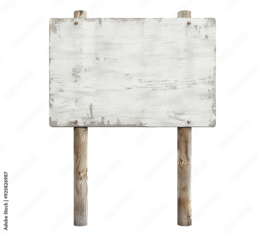 Foto de White wood sign board isolated on transparent background do ...