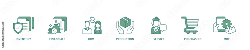 ERP icon infographic illustration concept with icon of inventory ...