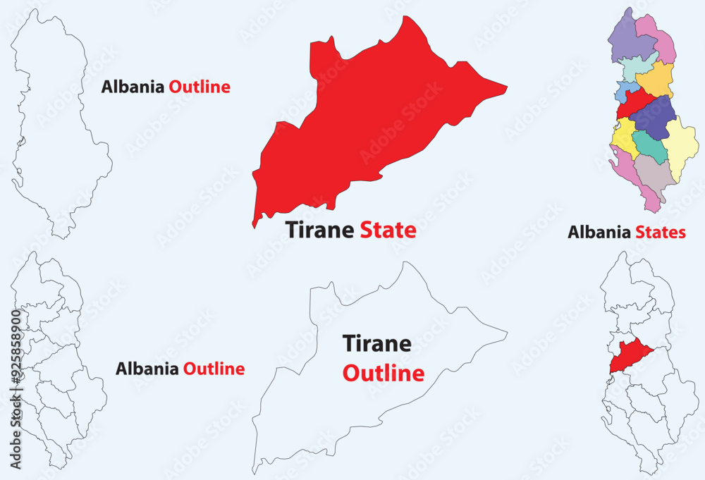 Tirane map vector of Albania, Tirane line map, Tirane with city map ...