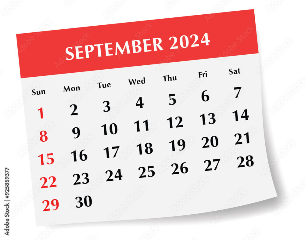 ENGLISH September 2024 calendar. Vector illustration. Monthly planning ...
