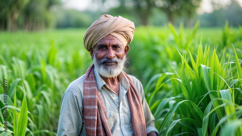 Indian Farmer in Fields - Portrait of an Indian farmer in traditional ...