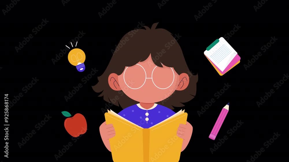 Girl Reading Book Animation 4K On Alpha Stock Video | Adobe Stock