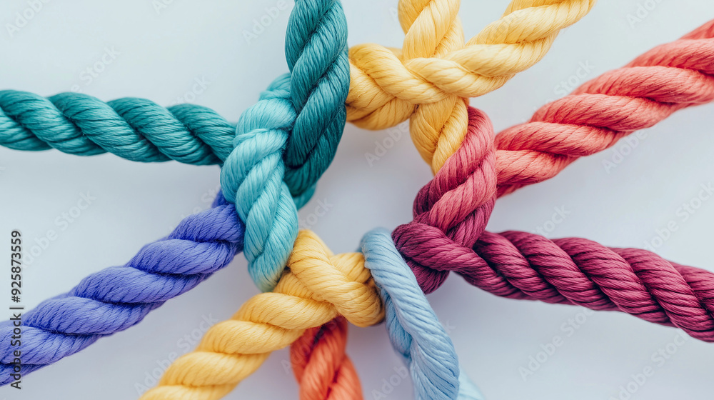 Team rope diverse strength connect partnership together teamwork unity ...