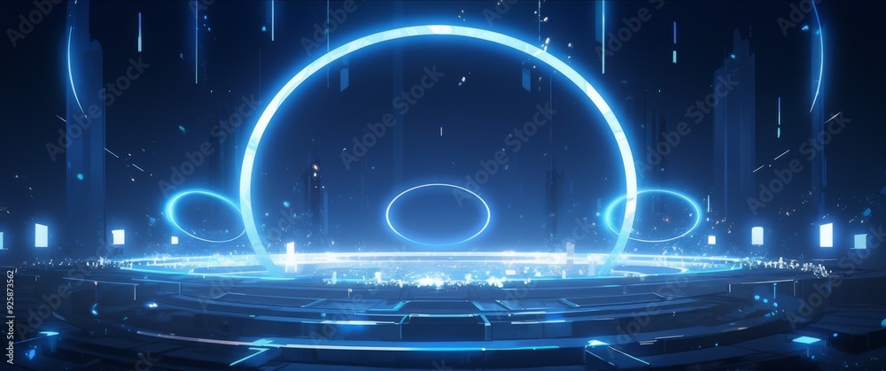 Futuristic Anime-Style Stage: An Enchanting Circular Platform Lit by ...