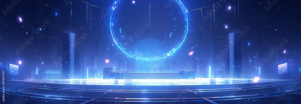 Futuristic Anime-Style Stage: An Enchanting Circular Platform Lit by ...