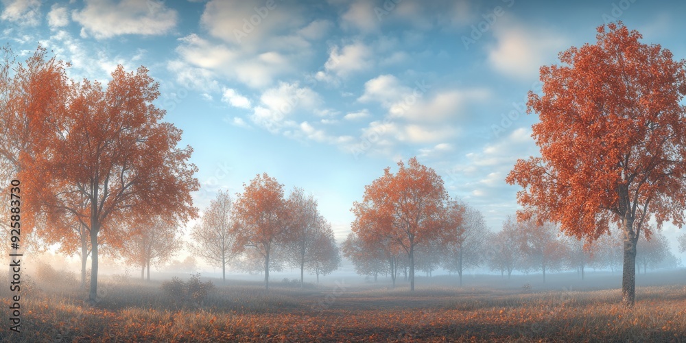HDRI Trees. Autumn Landscape with Beautiful Trees in Foggy Environment ...
