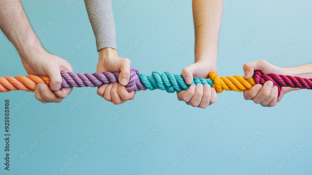 Team rope diverse strength connect partnership together teamwork unity ...